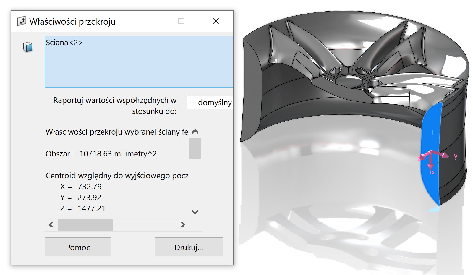Właściwości przekroju nie tylko po zaznaczeniu ściany - SOLIDWORKS BLOG